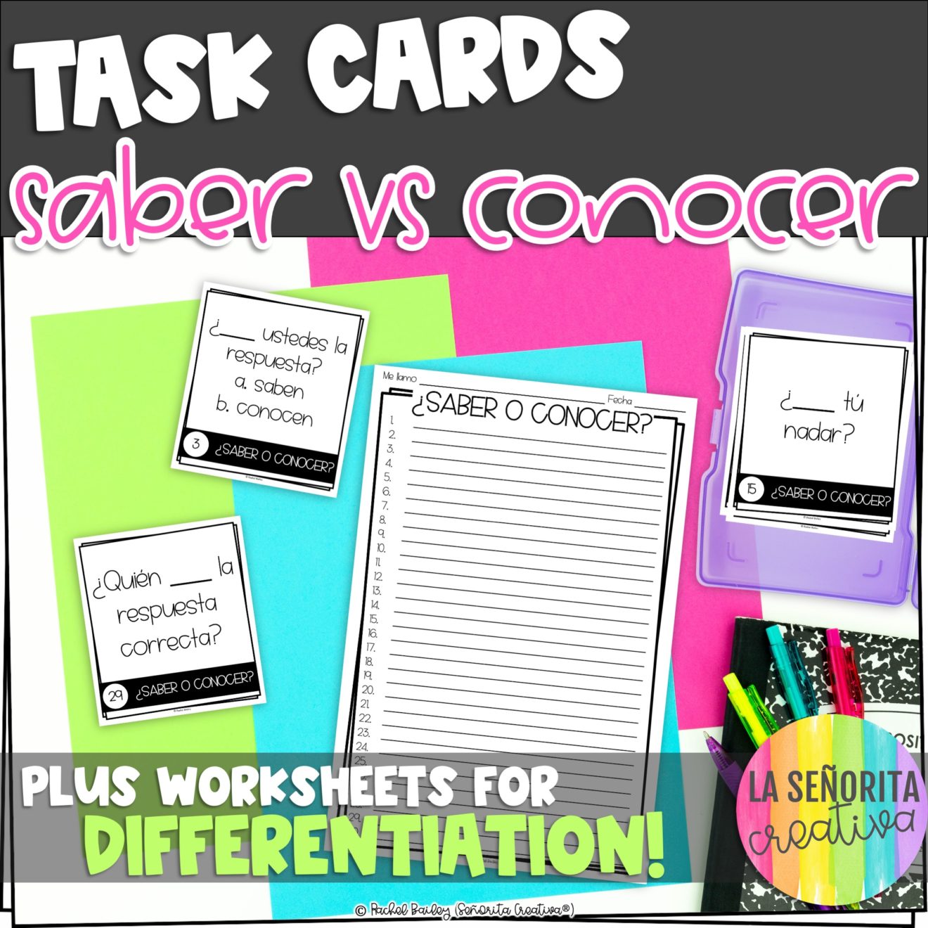 Saber o Conocer Task Card Activity and Worksheet - Señorita Creativa