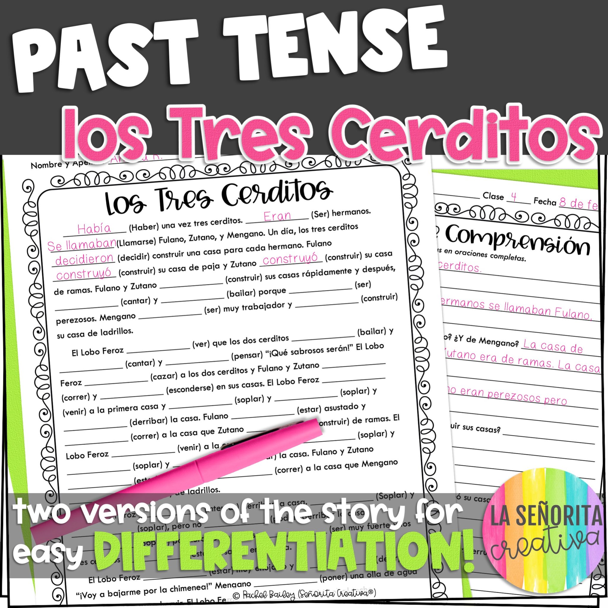 Tres Cerditos | Preterite vs Imperfect Story Worksheet - Señorita Creativa